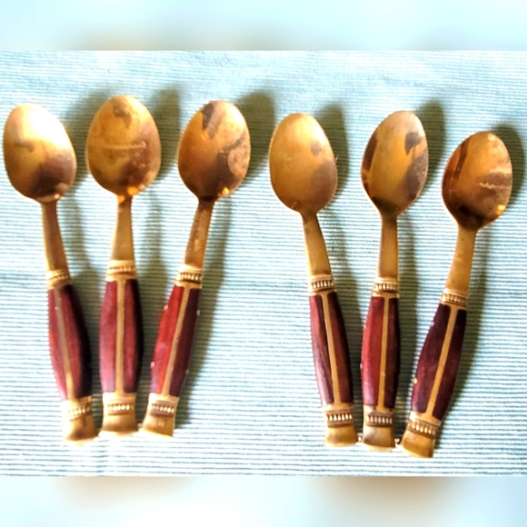 Dining | Vintage Thai Brass Teak Spoons Set Of 6 | Poshmark